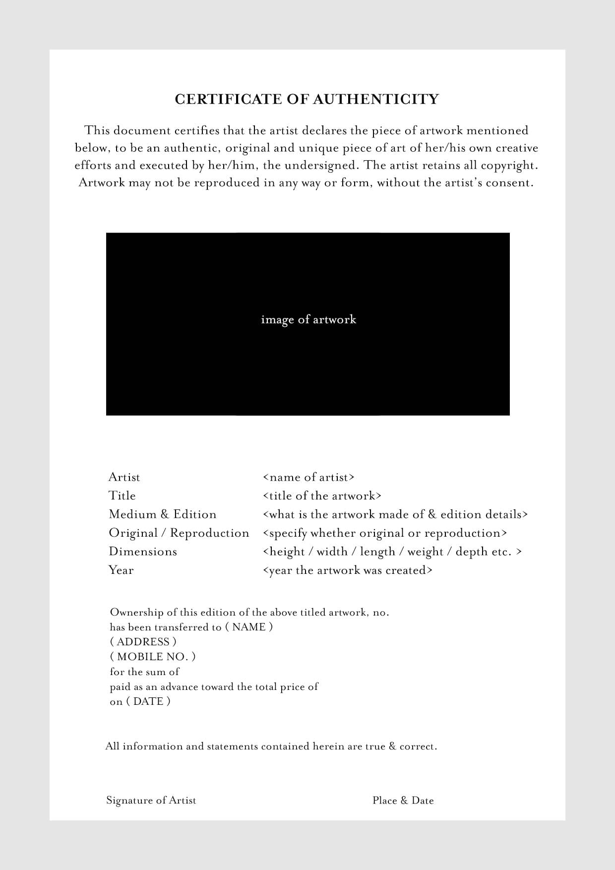 Certificate Of Authenticity Word Template